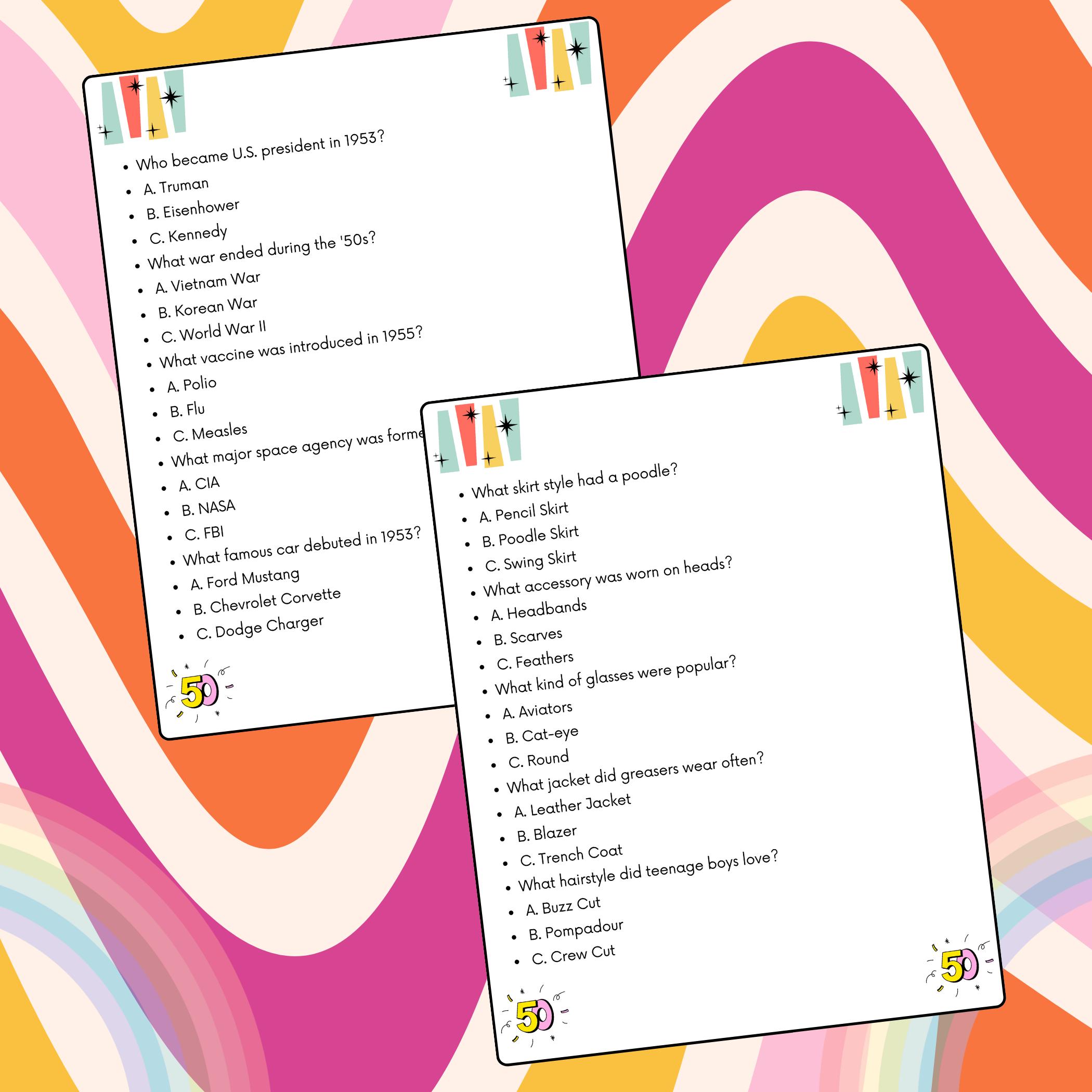 50s Activities | 50s Party Games | 1950s Party Games | 50s Trivia ...