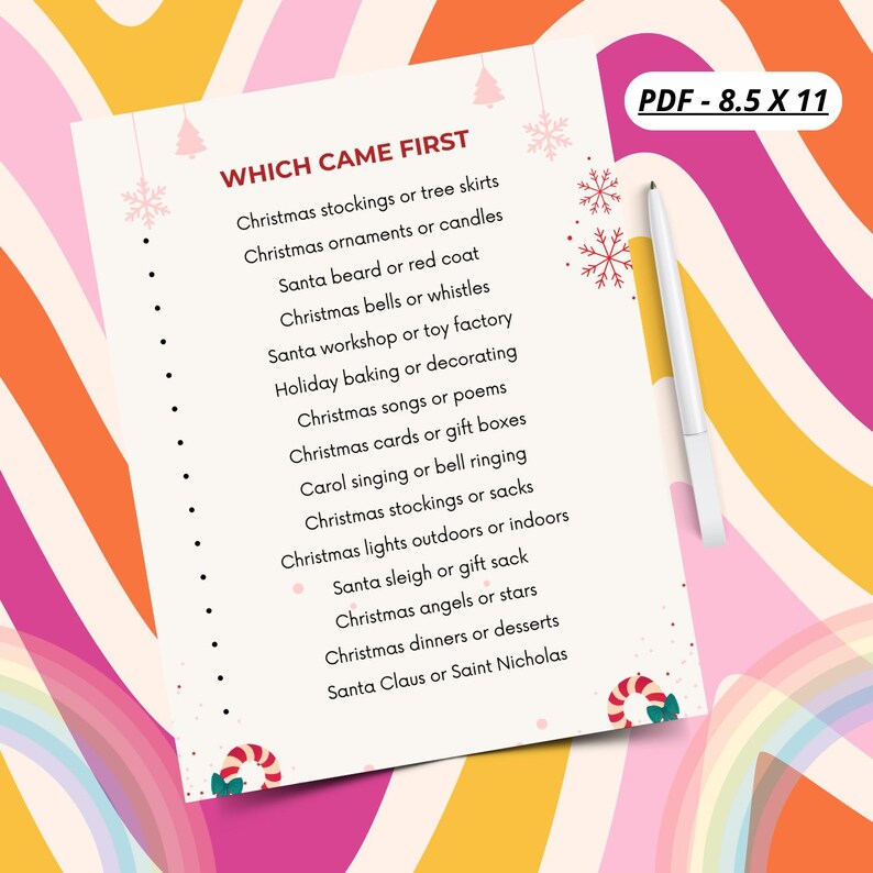 Christmas Which Came First Game, Christmas Trivia Party Game, Holiday ...