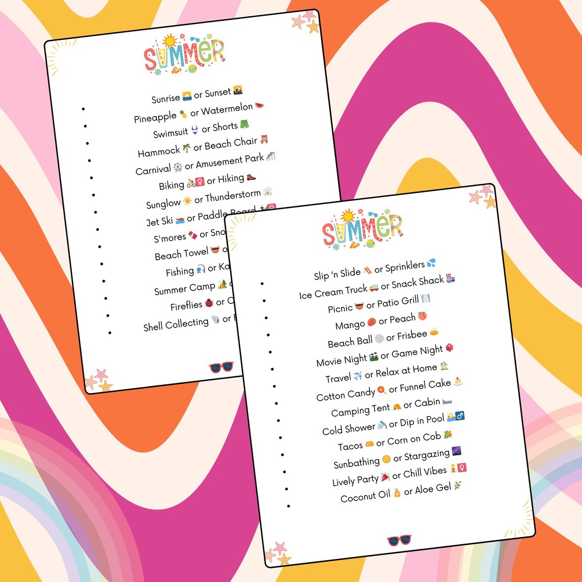 Summer This or That Game: Printable Party Icebreaker (PDF Download) - Etsy