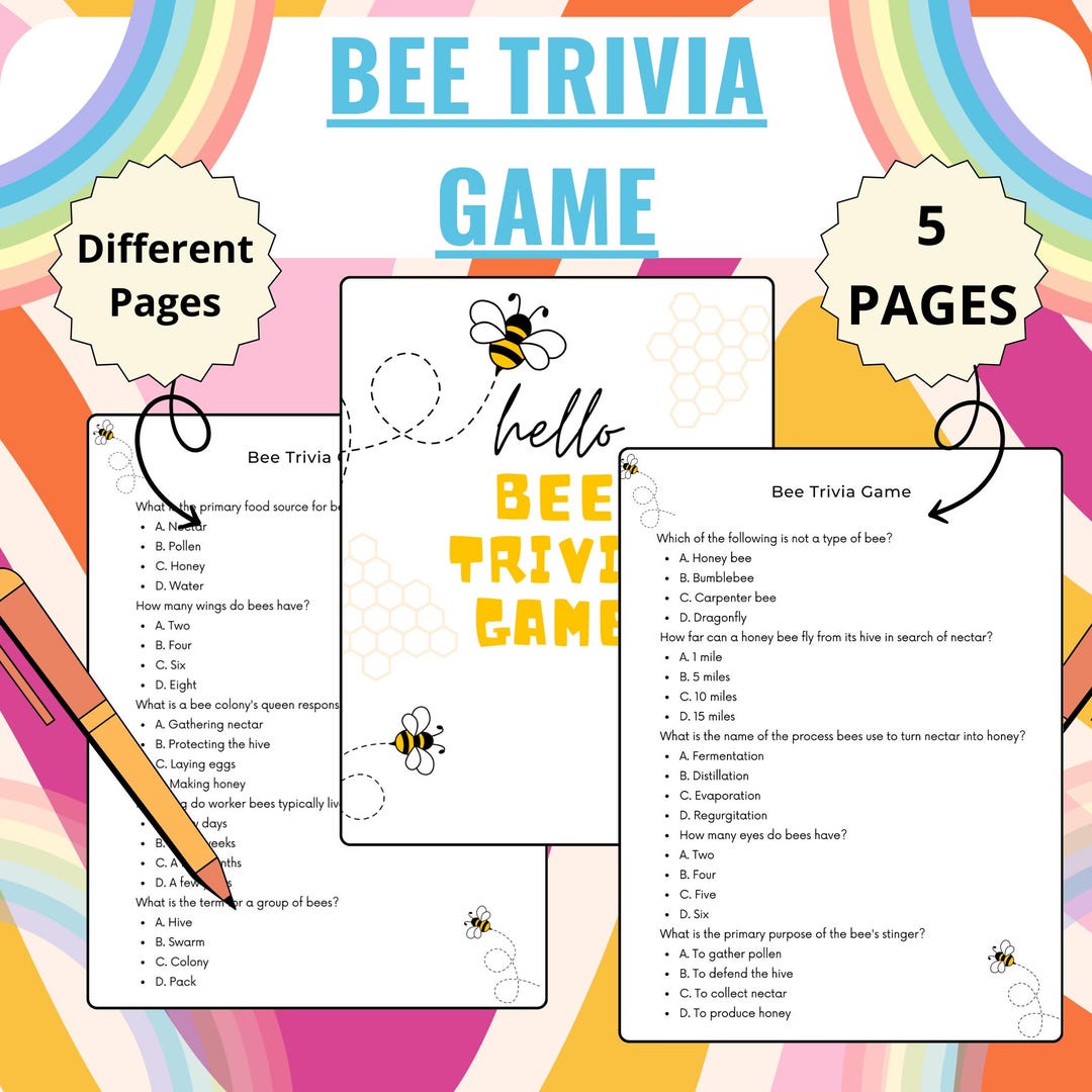 Bee Trivia | Bee Trivia Game | Printable Bee Trivia | Printable Trivia ...