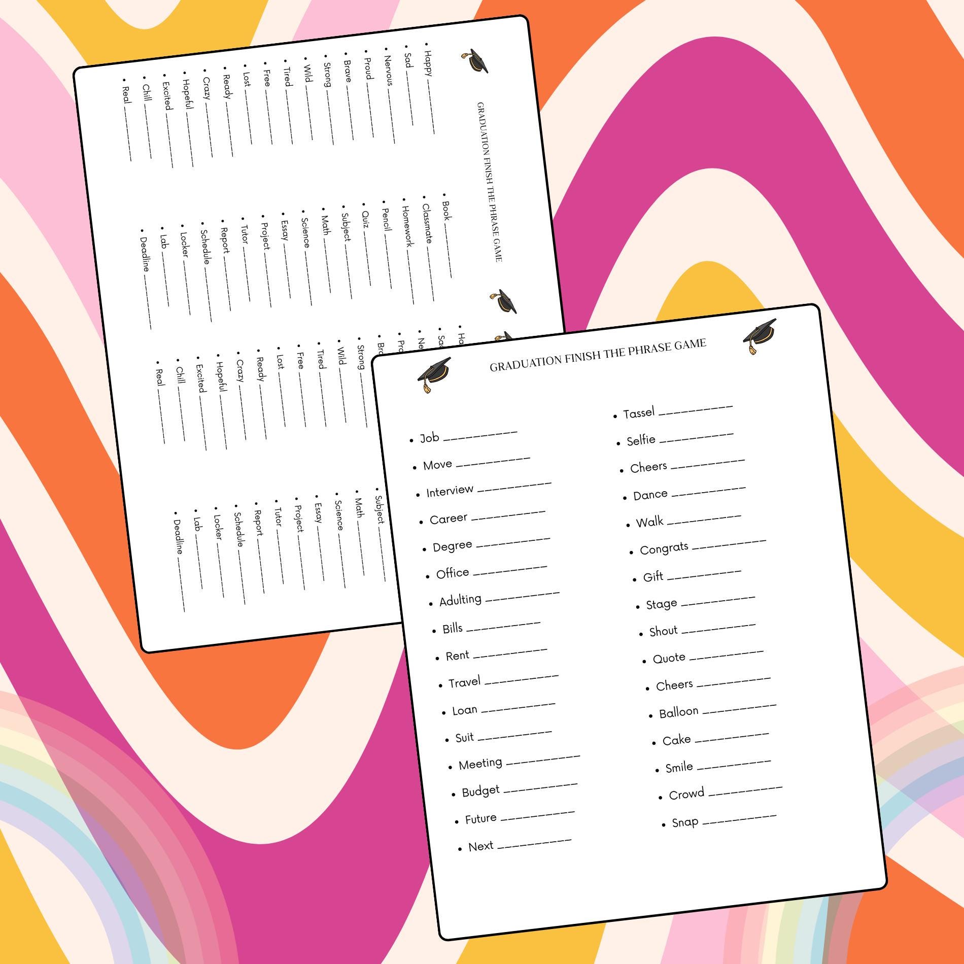 Graduation Finish the Phrase, Printable, Graduation Game Printable ...