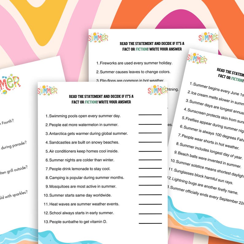 Summer Fact or Fiction Trivia Game, Fun Summer Trivia, Summer Activity ...