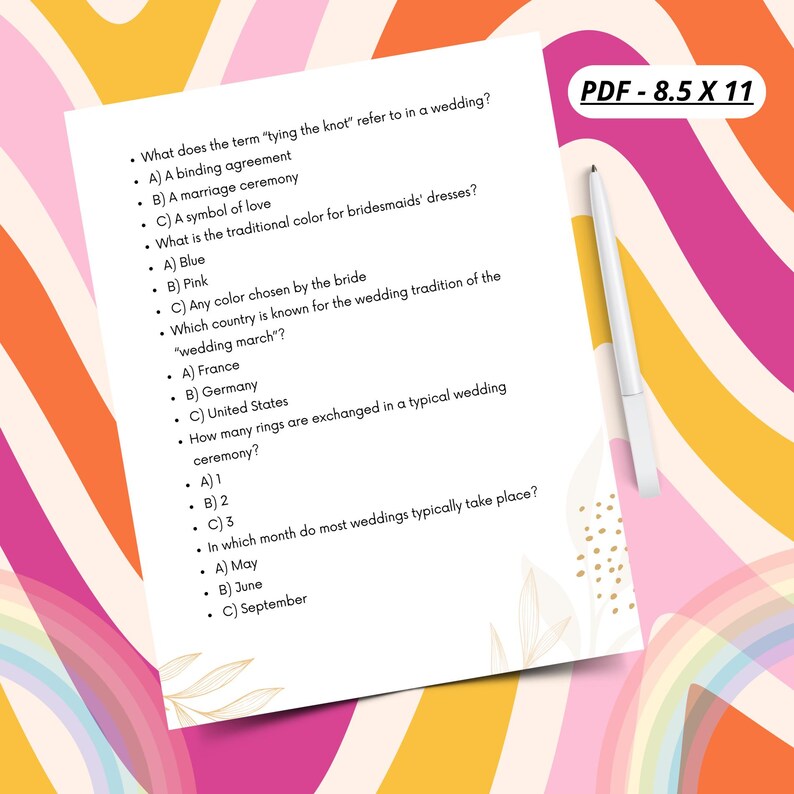 Wedding Trivia Game, Wedding Quiz, Wedding Party Game, Wedding Games ...