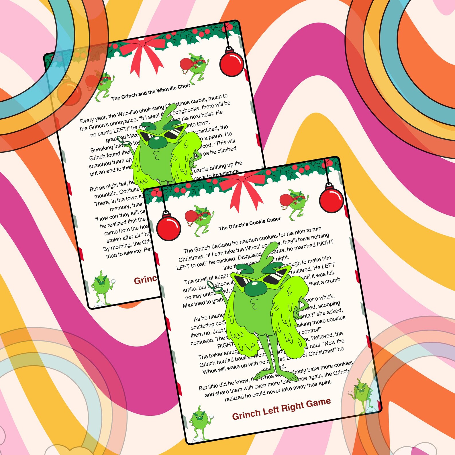 Christmas Grinch Gift Exchange Game 15 Grinch Left Right Game Pass the ...