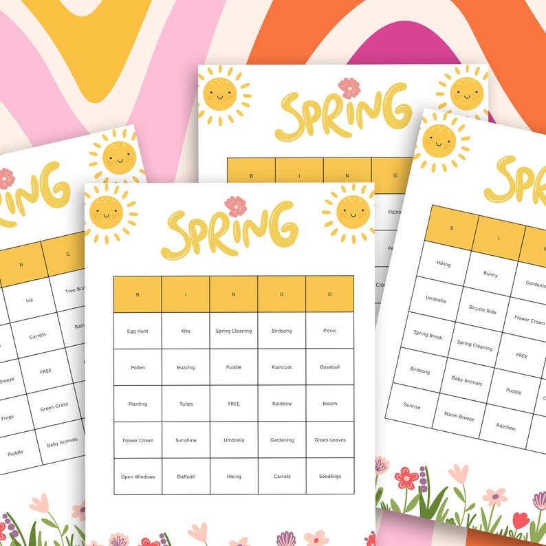 15 Printable Spring Bingo Cards, Spring Party Game, Spring Activity ...
