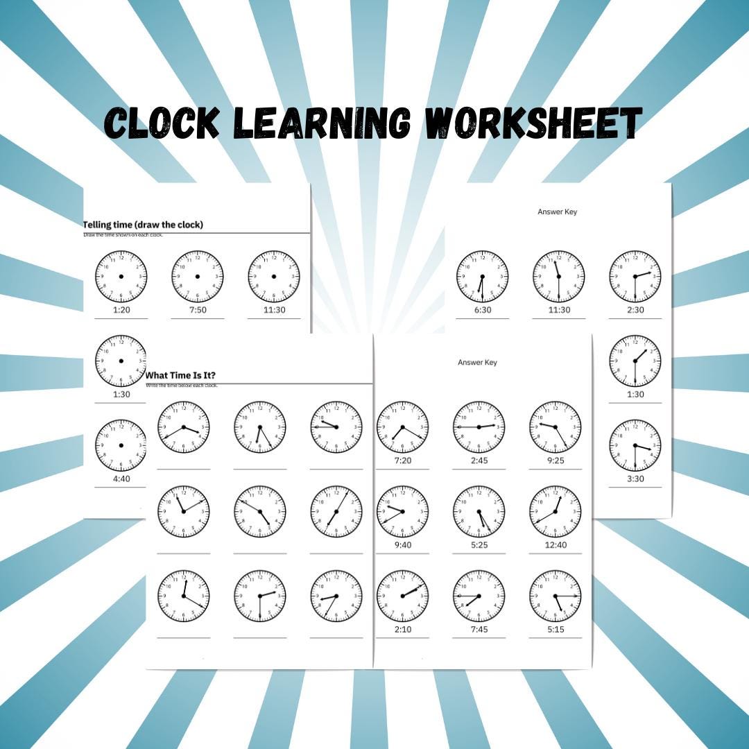 Clock Learning Worksheet, Time Worksheets , Analog Clock , Digital ...