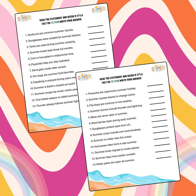 Summer Fact or Fiction Trivia Game, Fun Summer Trivia, Summer Activity ...