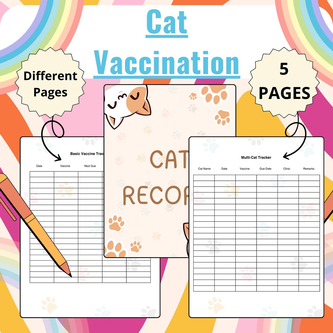 Printable Cat Vaccine Health Record PDF | Cat Health Tracker | Pet ...