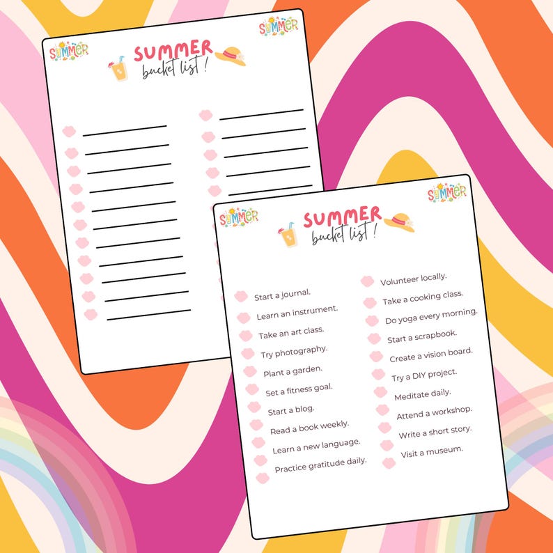 Summer Bucket List, Bucket List, Instant Download, Summer Activity List ...