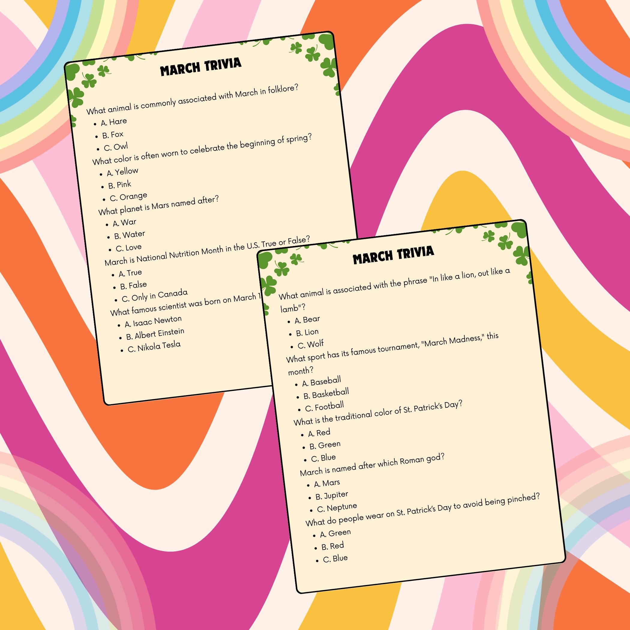 March Trivia Quiz Game | Printable Month Party Games for Kids & Adults ...