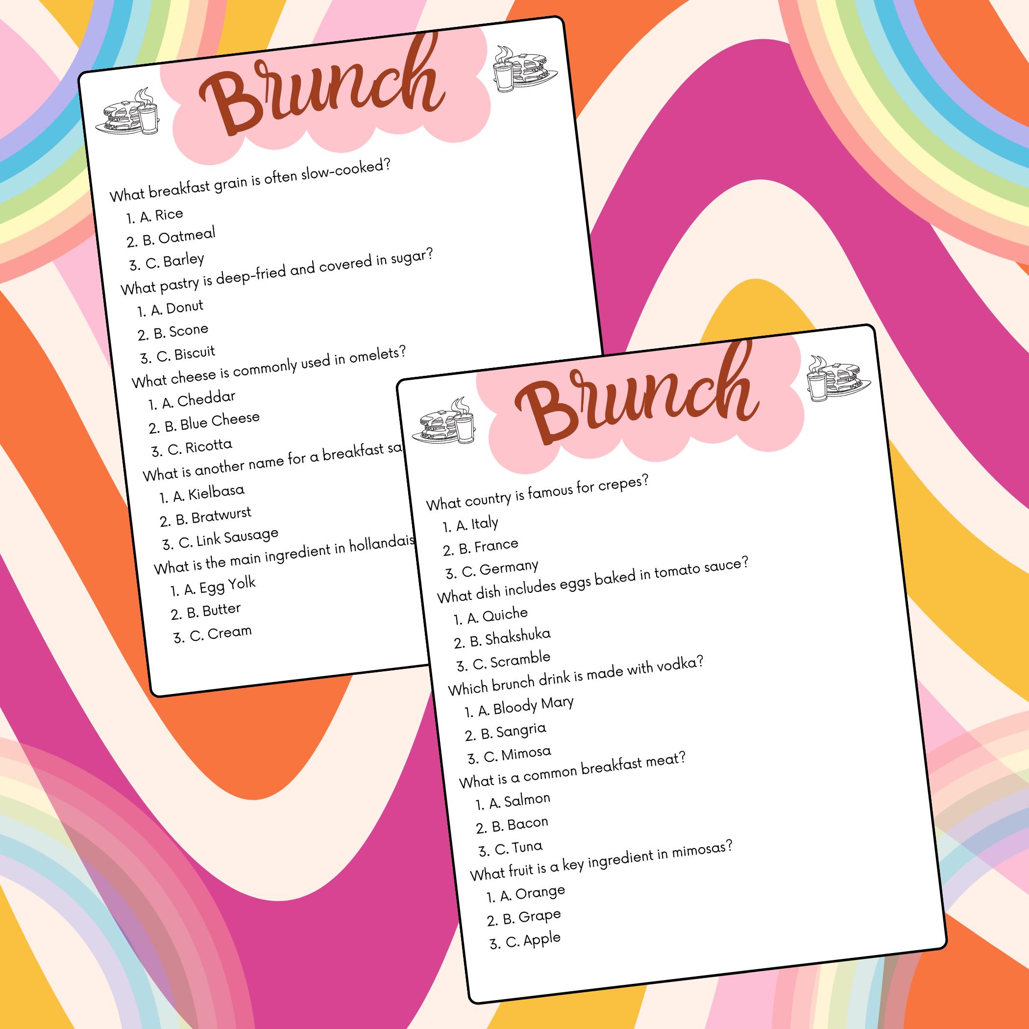 Brunch Trivia | Food Trivia Game | Printable Brunch Trivia | Breakfast ...