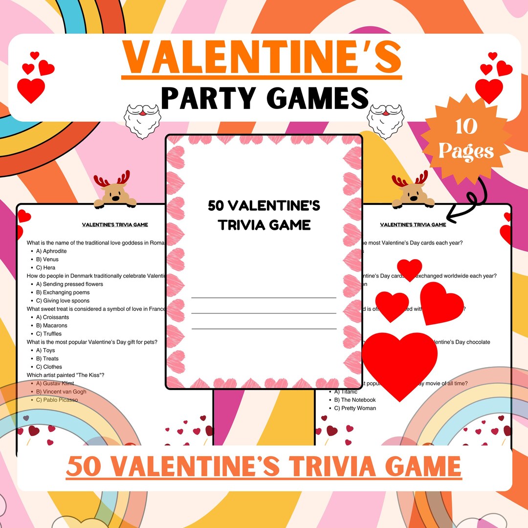 Valentine's Day Trivia Fun Printable Activity Valentines Day Quiz ...