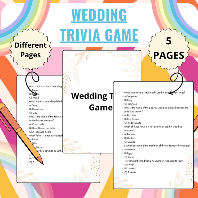 Wedding Trivia Game, Wedding Quiz, Wedding Party Game, Wedding Games ...
