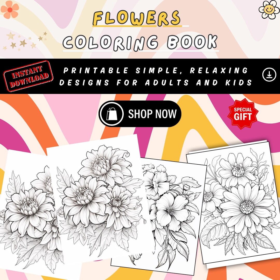 50 Simple Perfect Flowers Coloring Book, Floral Designs, Coloring Pages ...