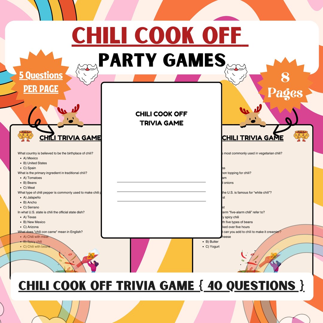 Chili Cook off Printable Trivia Game | Chili Trivia | Game for Kids and ...