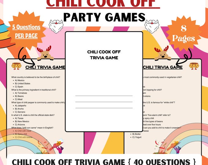 Chili Cook off Printable Trivia Game | Chili Trivia | Game for Kids and ...