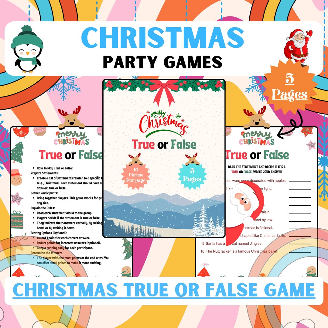 Christmas True or False Game Printable Holiday Games for All Ages Game ...