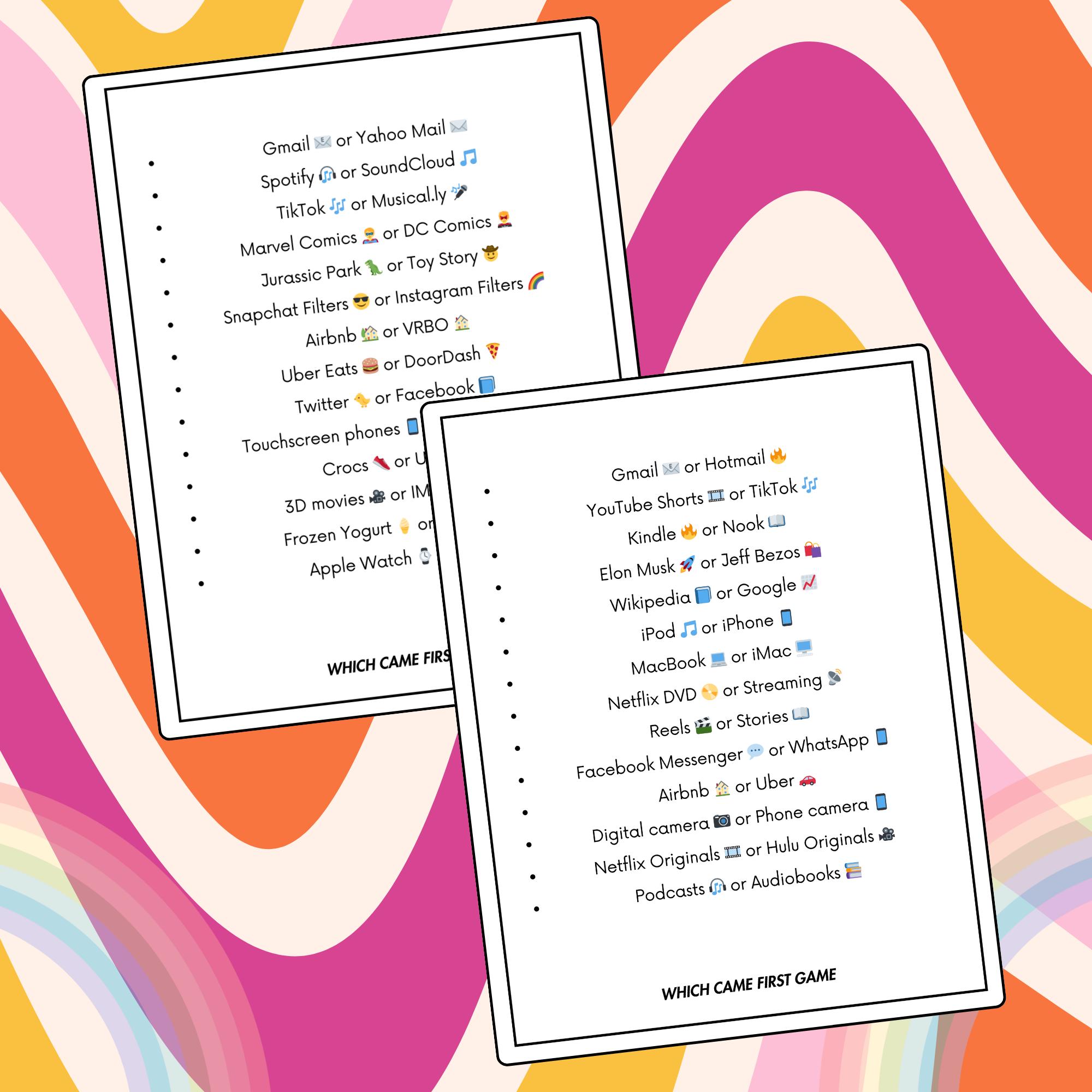 Which Came First Trivia Game: Printable Quiz - Office & Family Fun (PDF ...