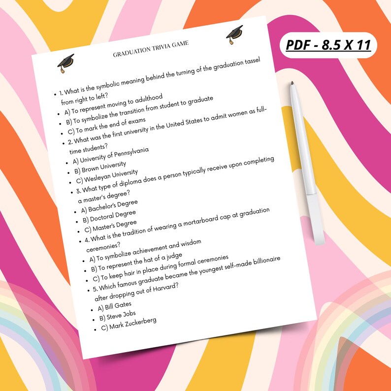 Graduation Trivia Game, Fun Graduation Party Game, Grad Party Activity ...