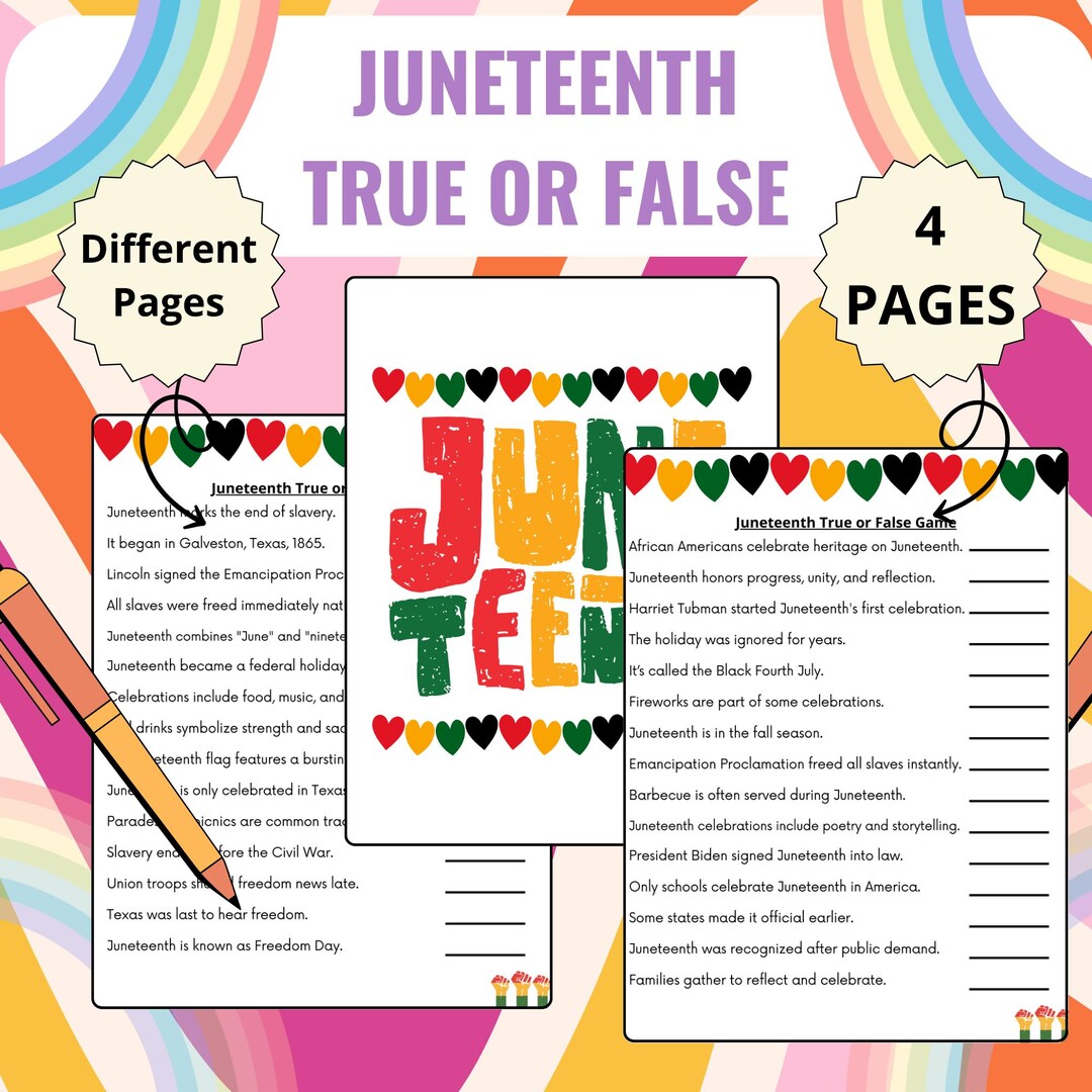 Juneteenth Trivia Game: Black History True or False Quiz (PDF ...