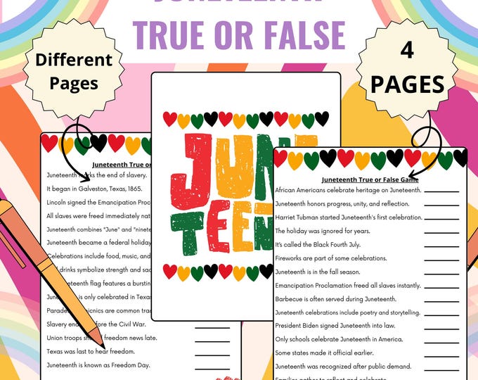 Juneteenth Fact or Fiction Game, True or False Quiz, Juneteenth Trivia ...