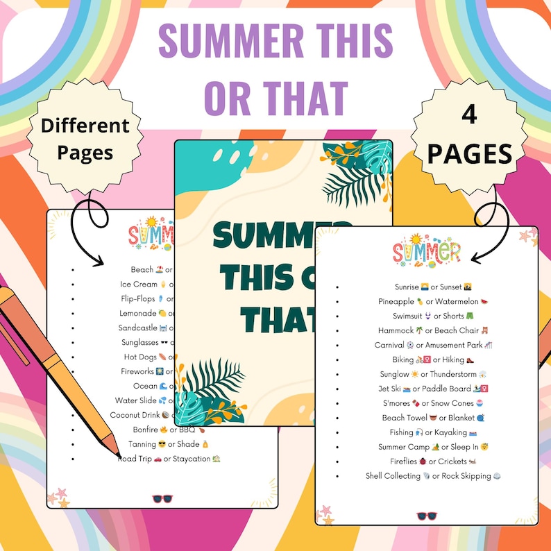 Summer This or That Game: Printable Party Icebreaker (PDF Download) - Etsy