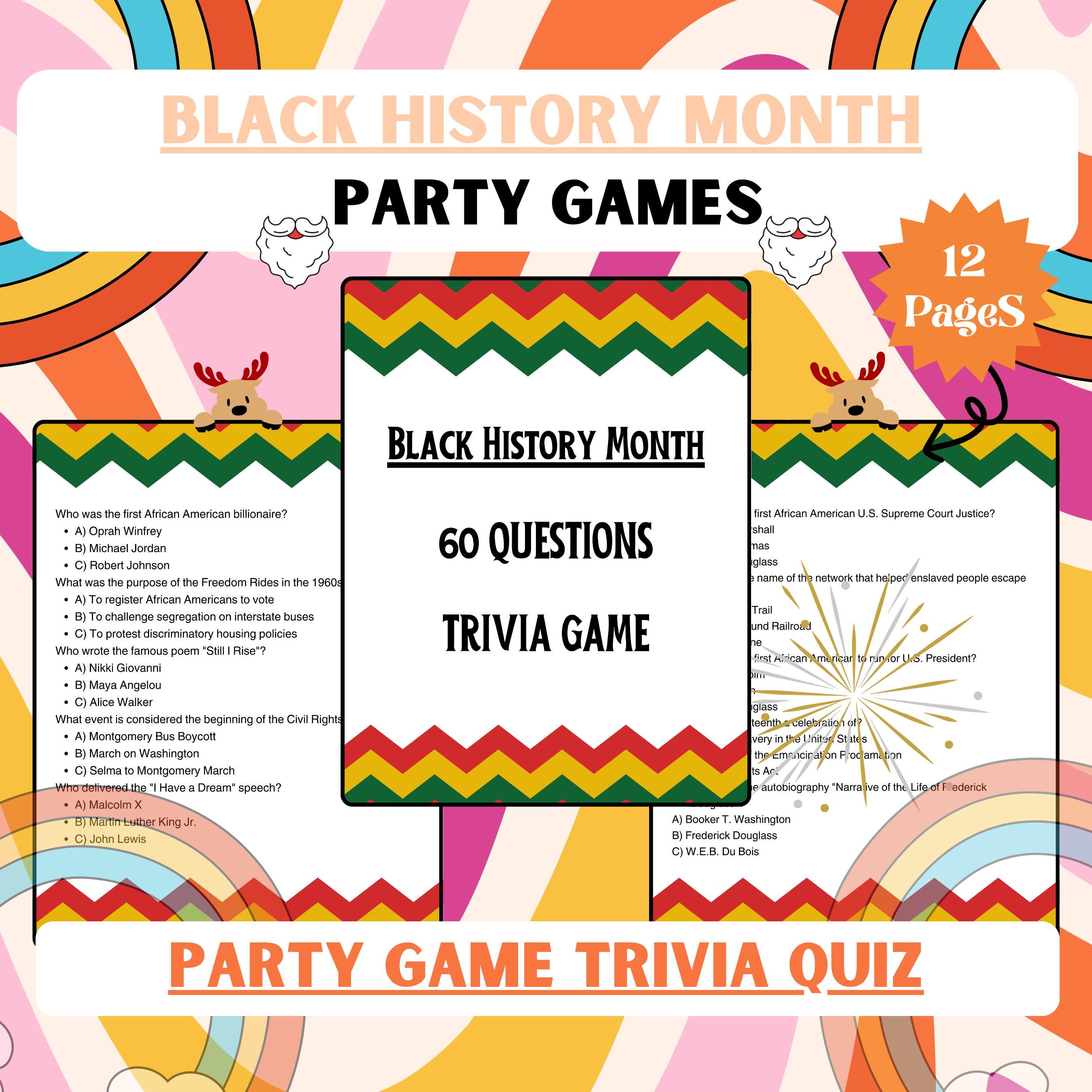 Black History Trivia Game | Printable Black History Month Game | Black ...