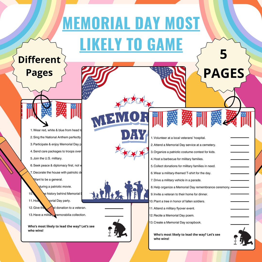 Memorial Day Most Likely to Game | Funny Adult Icebreaker Games Groups ...