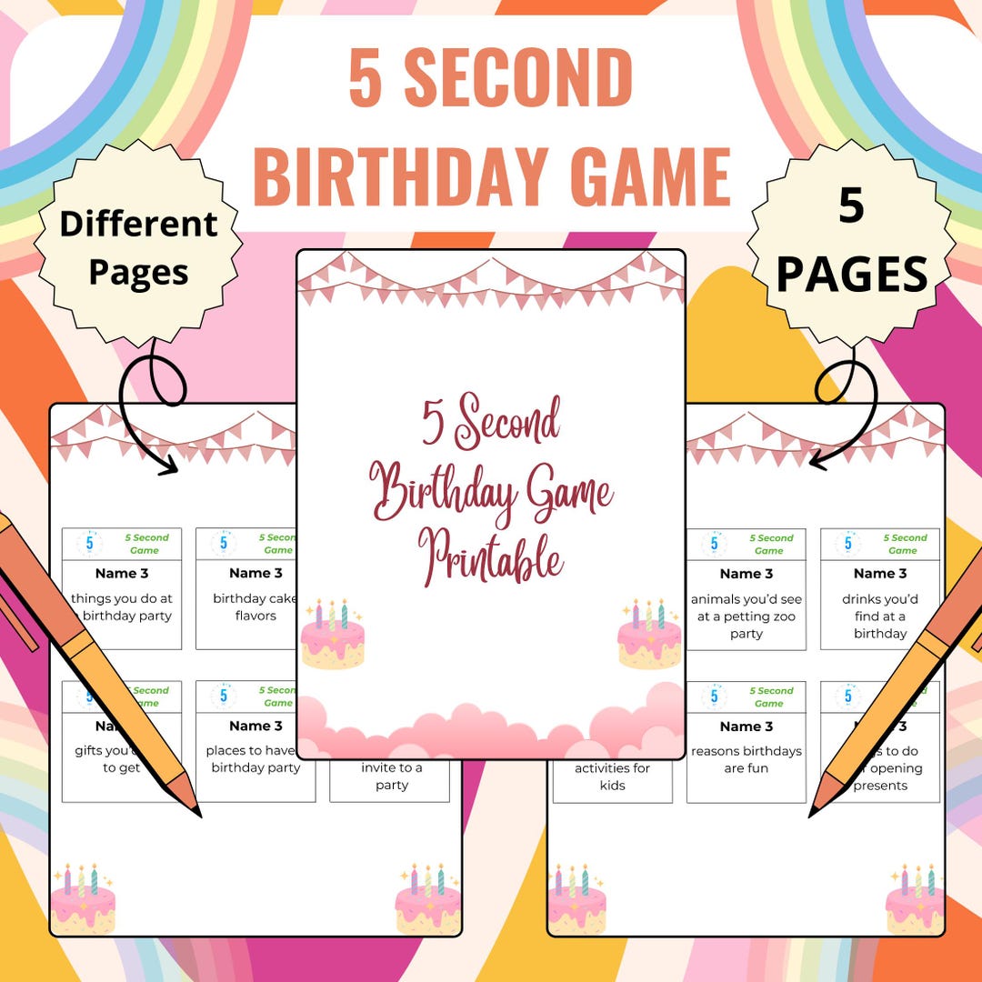 Birthday 5 Second Game | Printable Birthday Party Games | Printable 5 ...
