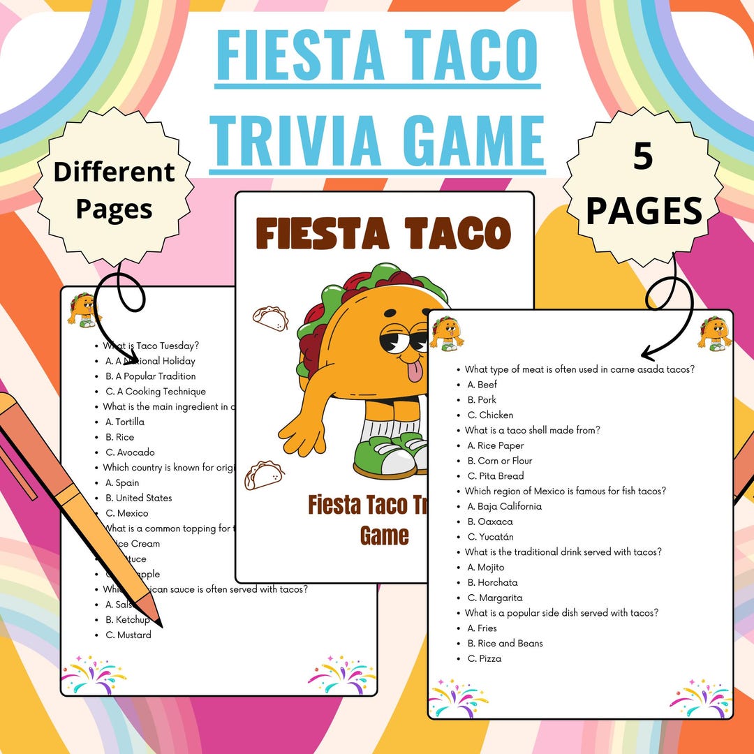 Taco Trivia , Taco Tuesday Quiz Printable, Taco Party Games , Mexican ...
