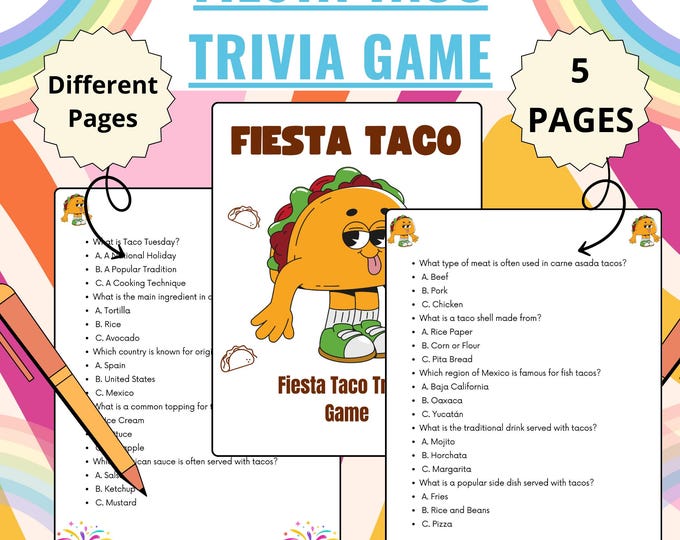 Fiesta Taco Trivia Game, Printable Trivia Game for a Taco Party, Final ...