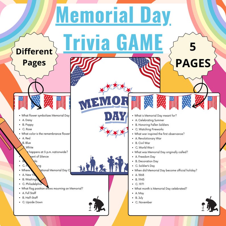 Memorial Day Trivia Game | Memorial Day Trivia Questions | Patriotic ...