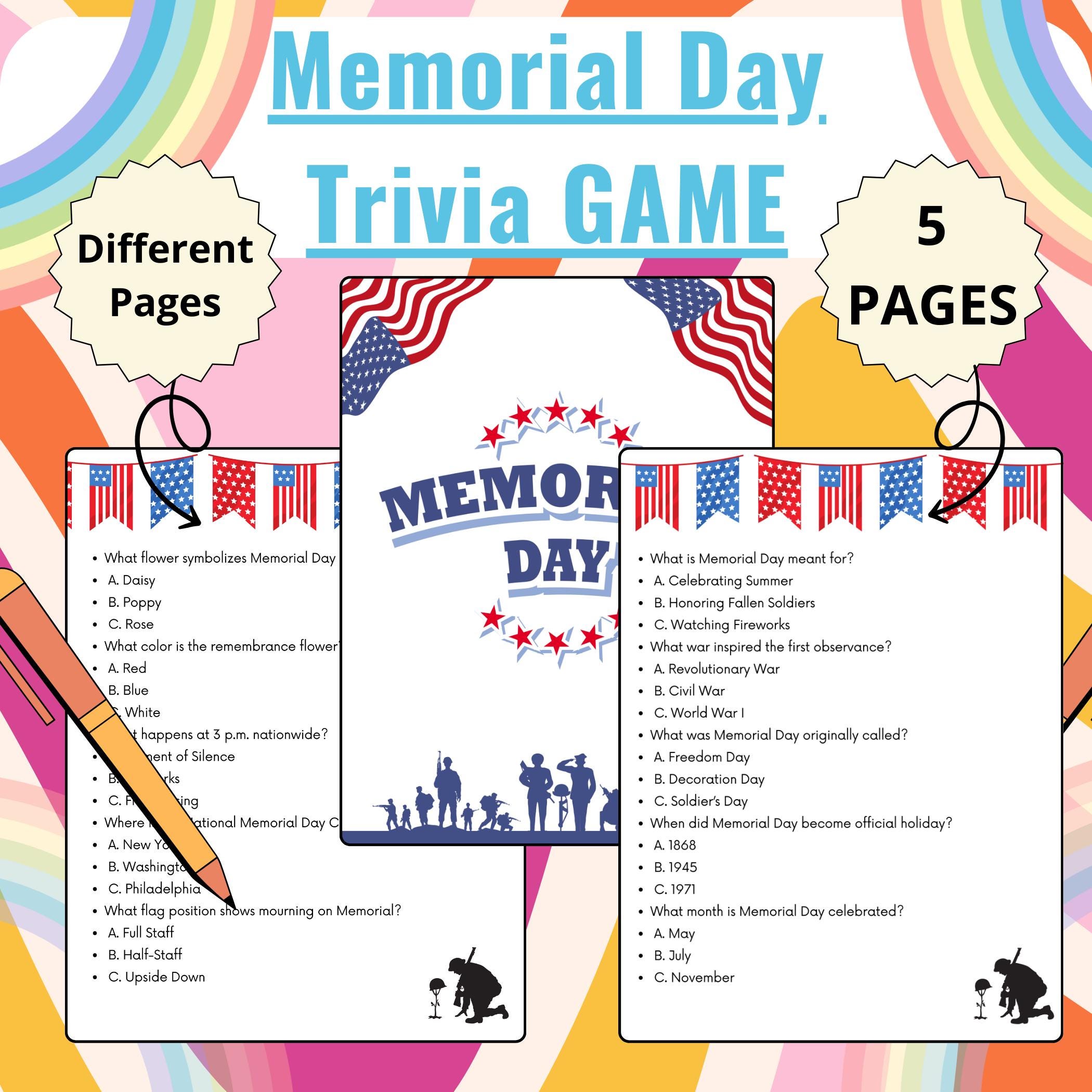 Memorial Day Trivia Game | Memorial Day Trivia Questions | Patriotic ...