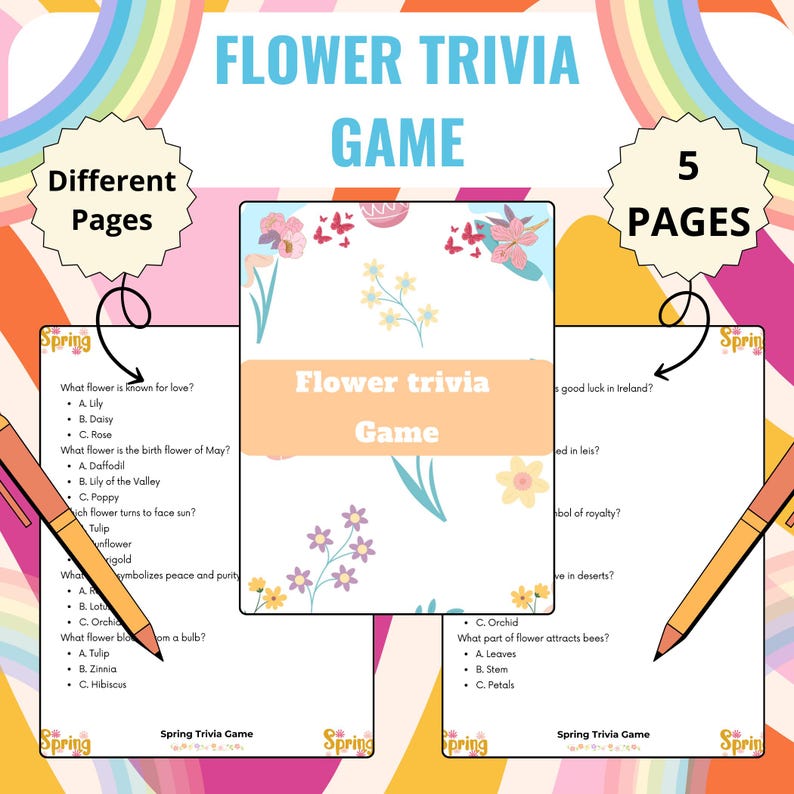 Spring Trivia Game | Flower Trivia Quiz | Flower Party Trivia Game ...