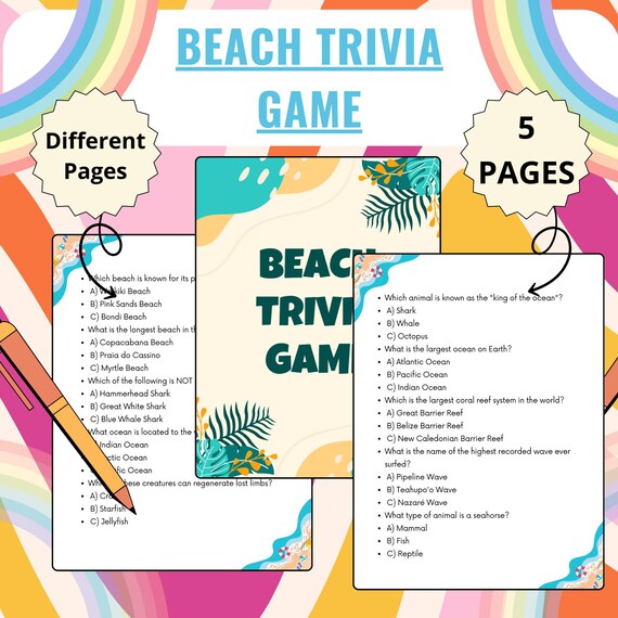 Beach Party Trivia Printable Hawaiian Luau Synonyms Quiz Party Game