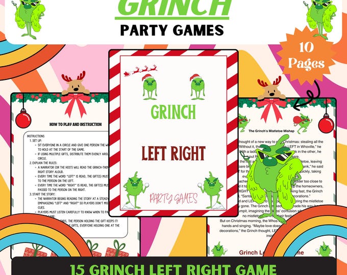 Christmas Grinch Gift Exchange Game 15 Grinch Left Right Game Pass the ...