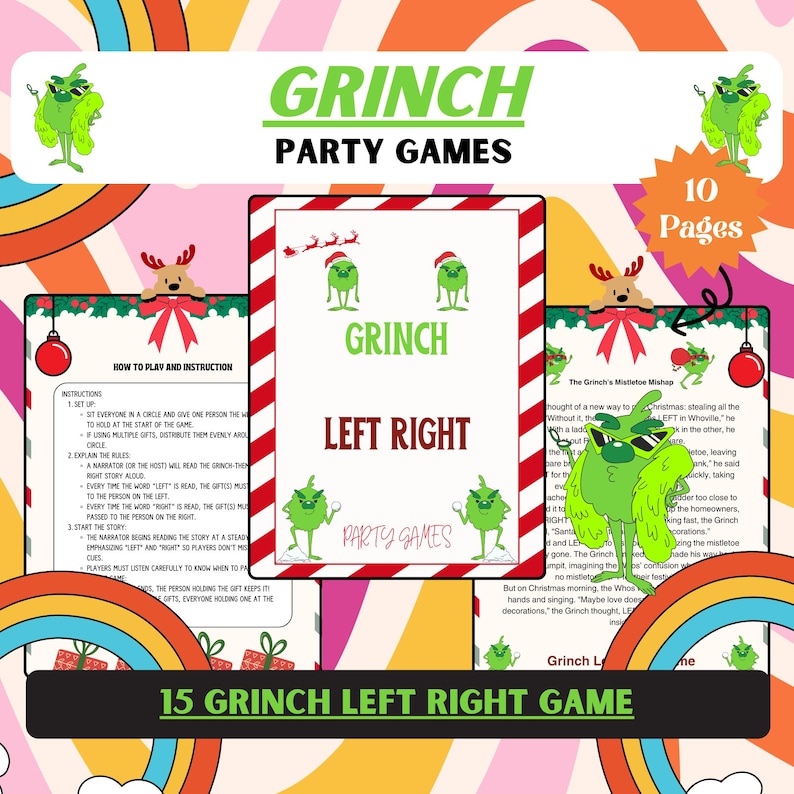 Christmas Grinch Gift Exchange Game 15 Grinch Left Right Game Pass the ...