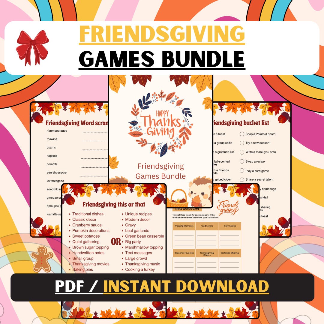 Friendsgiving Games Bundle | Fun Printable Games for Thanksgiving and ...