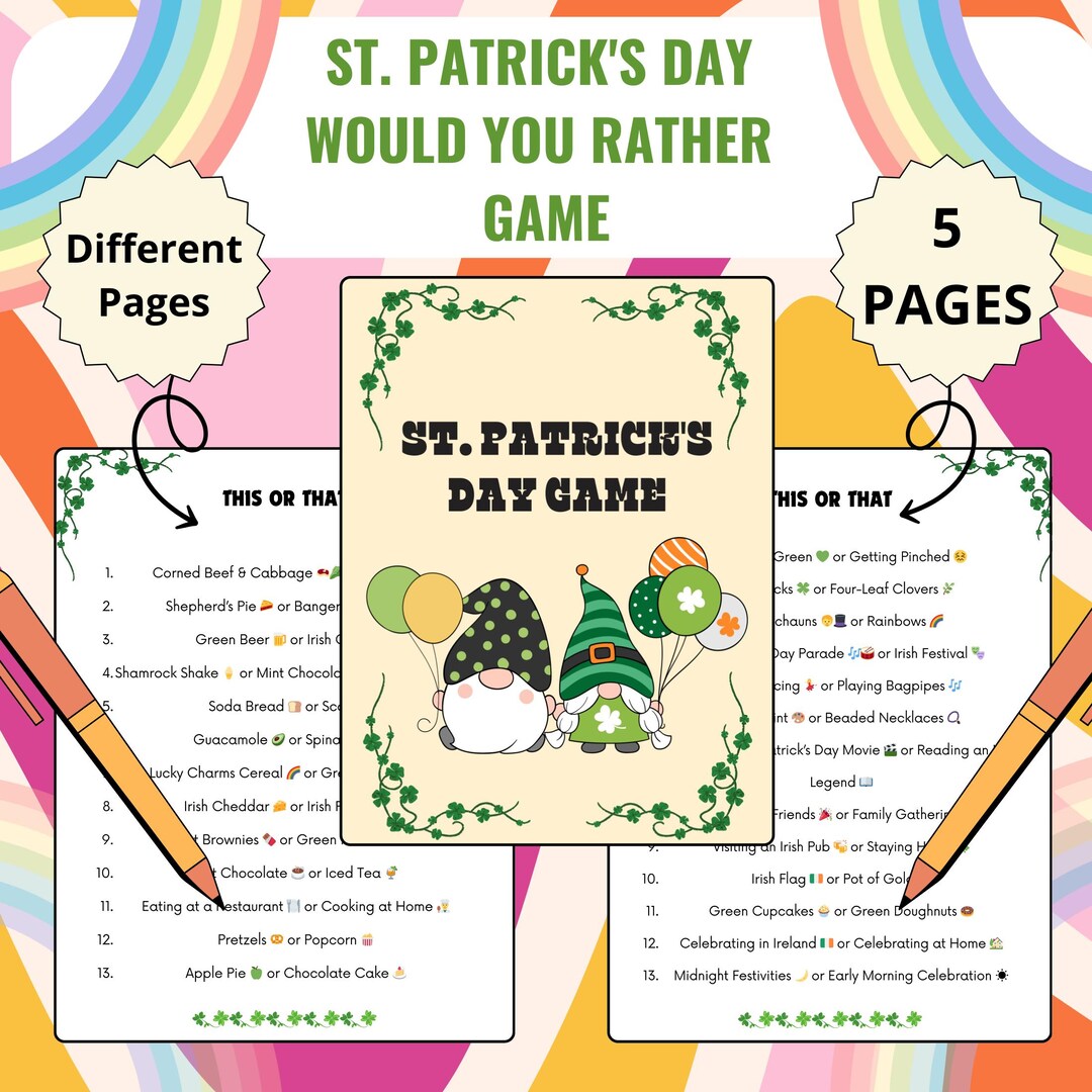 St. Patrick's Day Would You Rather Game | Printable St Patrick's This ...