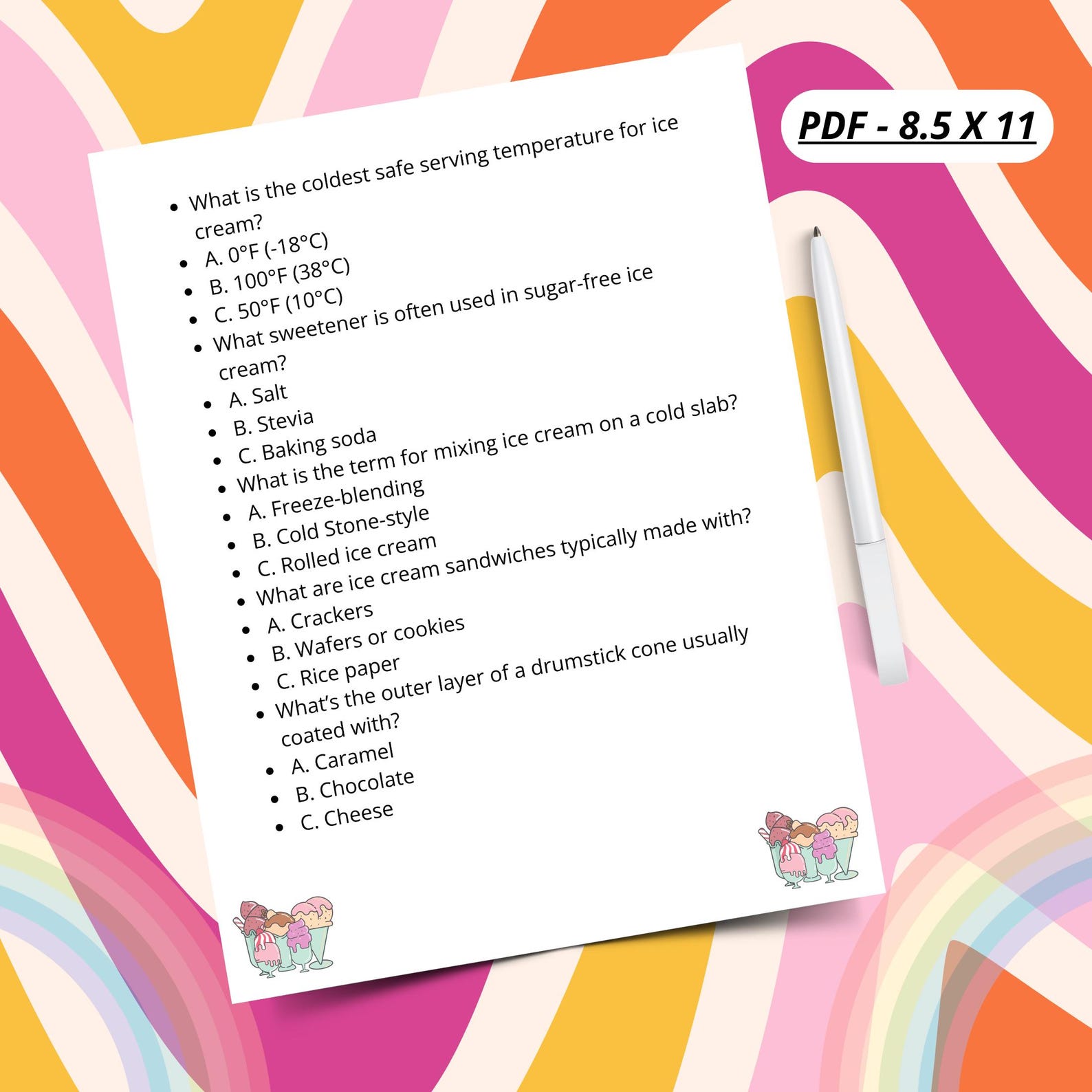 Ice Cream Trivia Game: Fun Party Quiz (PDF) - Etsy
