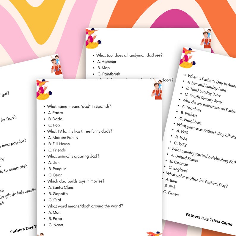 Fathers Day Trivia Game, Printable Family Fun, Interactive Party Game ...
