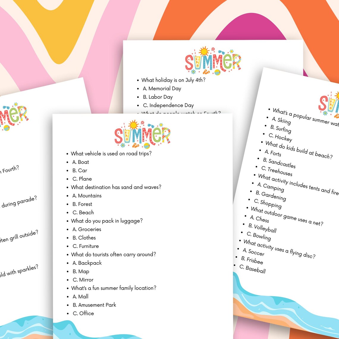 Summer Trivia Game | Summer Trivia Quiz | Printable Summer Game ...