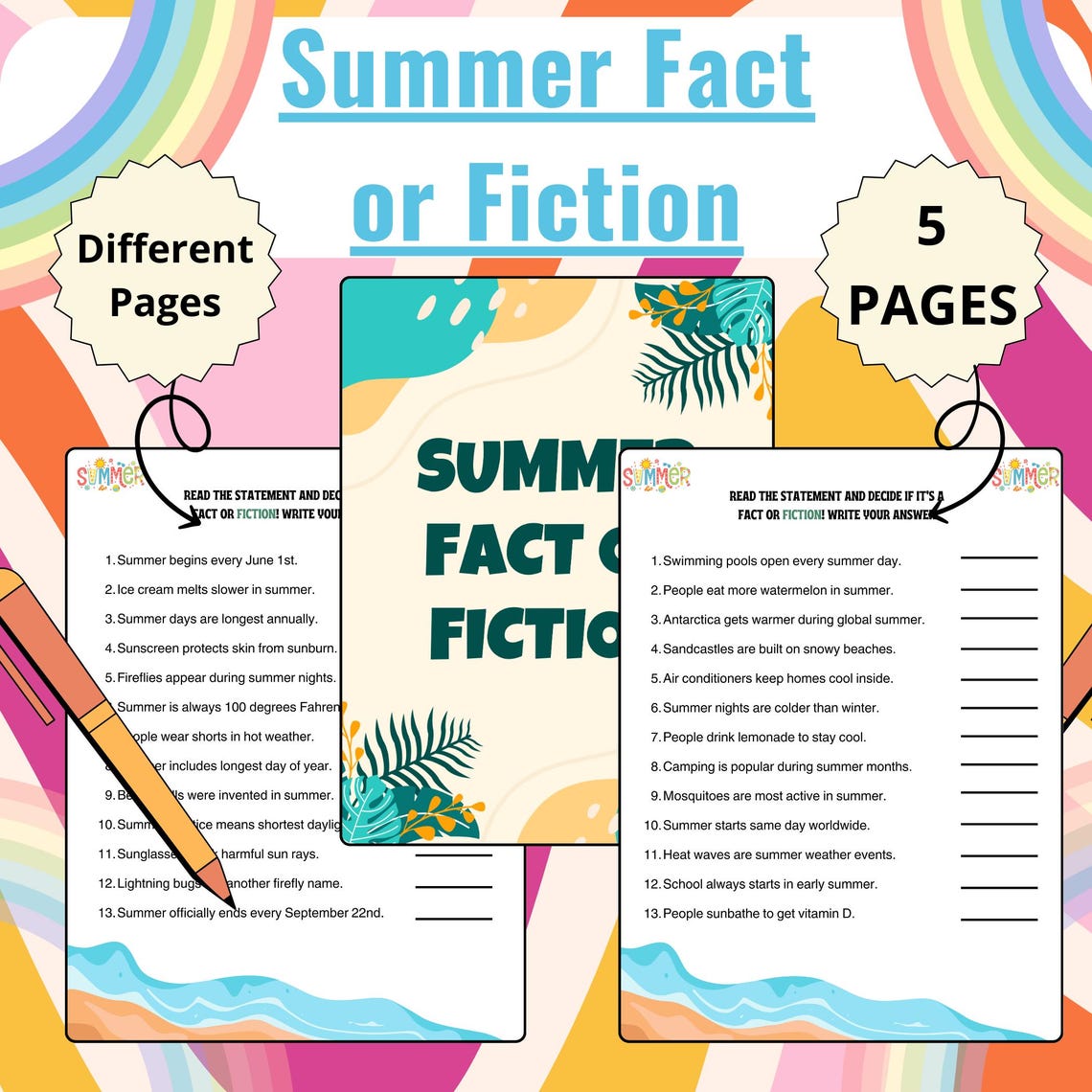 Summer Fact or Fiction Trivia Game, Fun Summer Trivia, Summer Activity ...