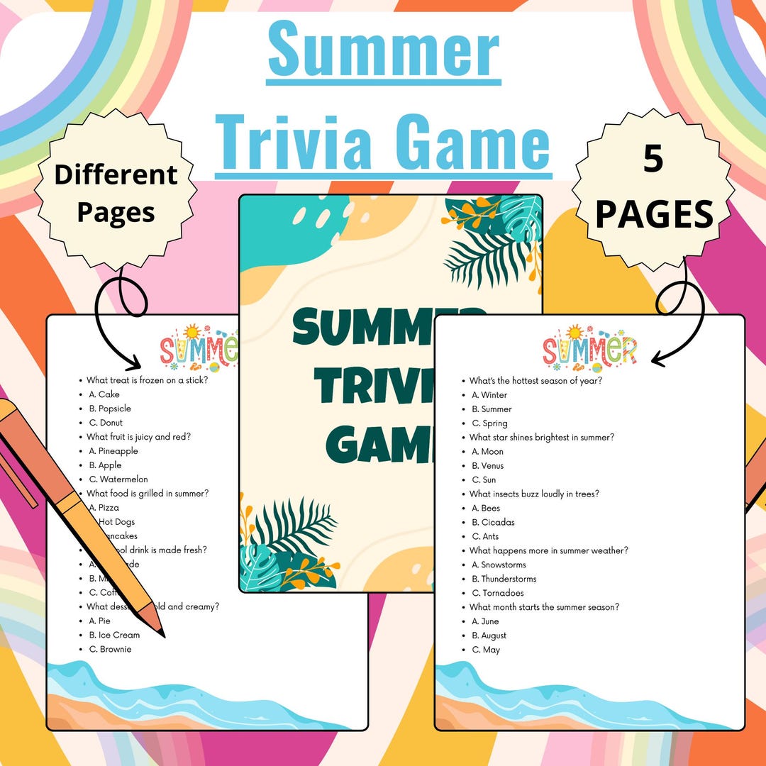 Summer Trivia Game | Summer Trivia Quiz | Printable Summer Game ...