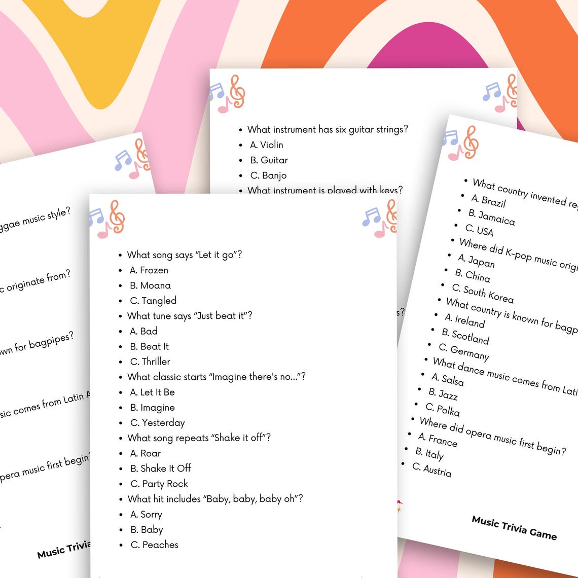 Music Trivia, Music Trivia Game, Printable Music Trivia, Printable ...