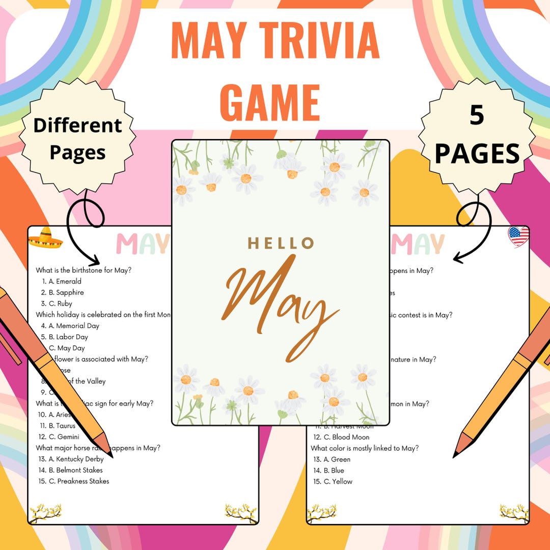 May Trivia Game | Printable Month Party Games | Springtime Activities ...