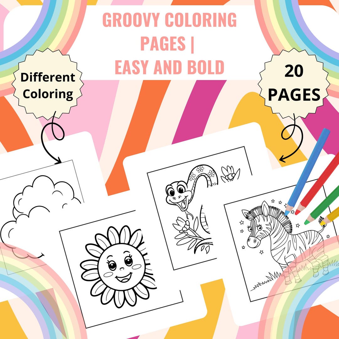 Groovy Coloring Pages | Easy and Bold Adult Coloring | Digital Coloring ...