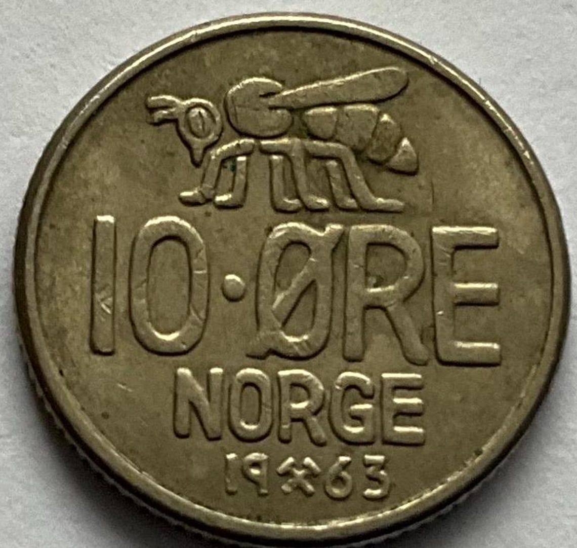1963 Norway Olav V 10 Ore Coin - Etsy