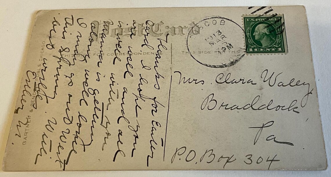 Original 1913 George Washington 1 Cent Stamp Green on A Rare Postcard ...