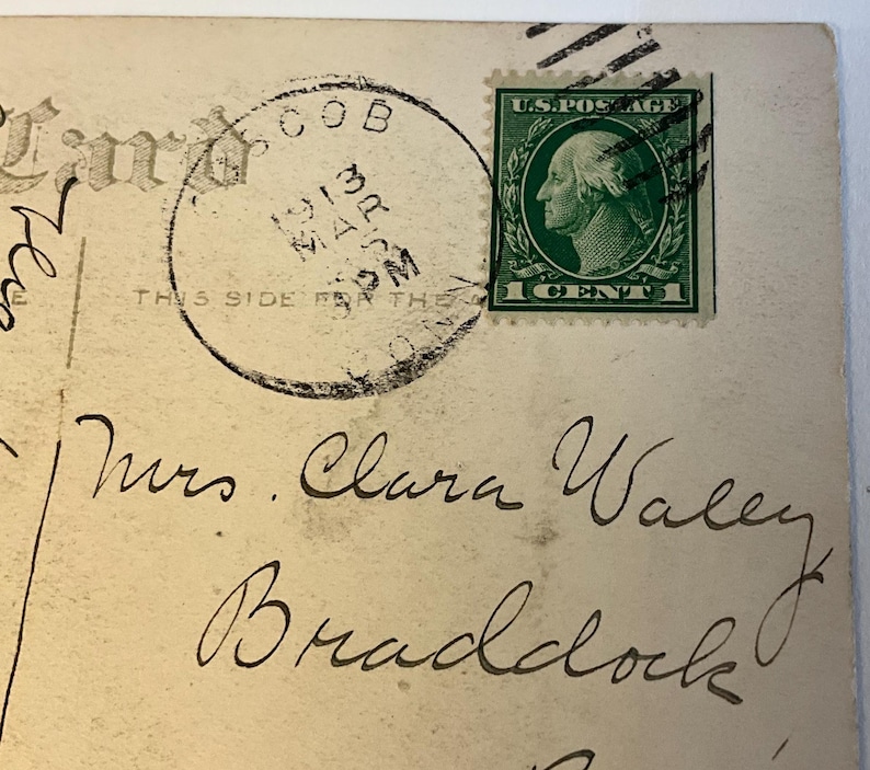 Original 1913 George Washington 1 Cent Stamp Green on A Rare Postcard ...